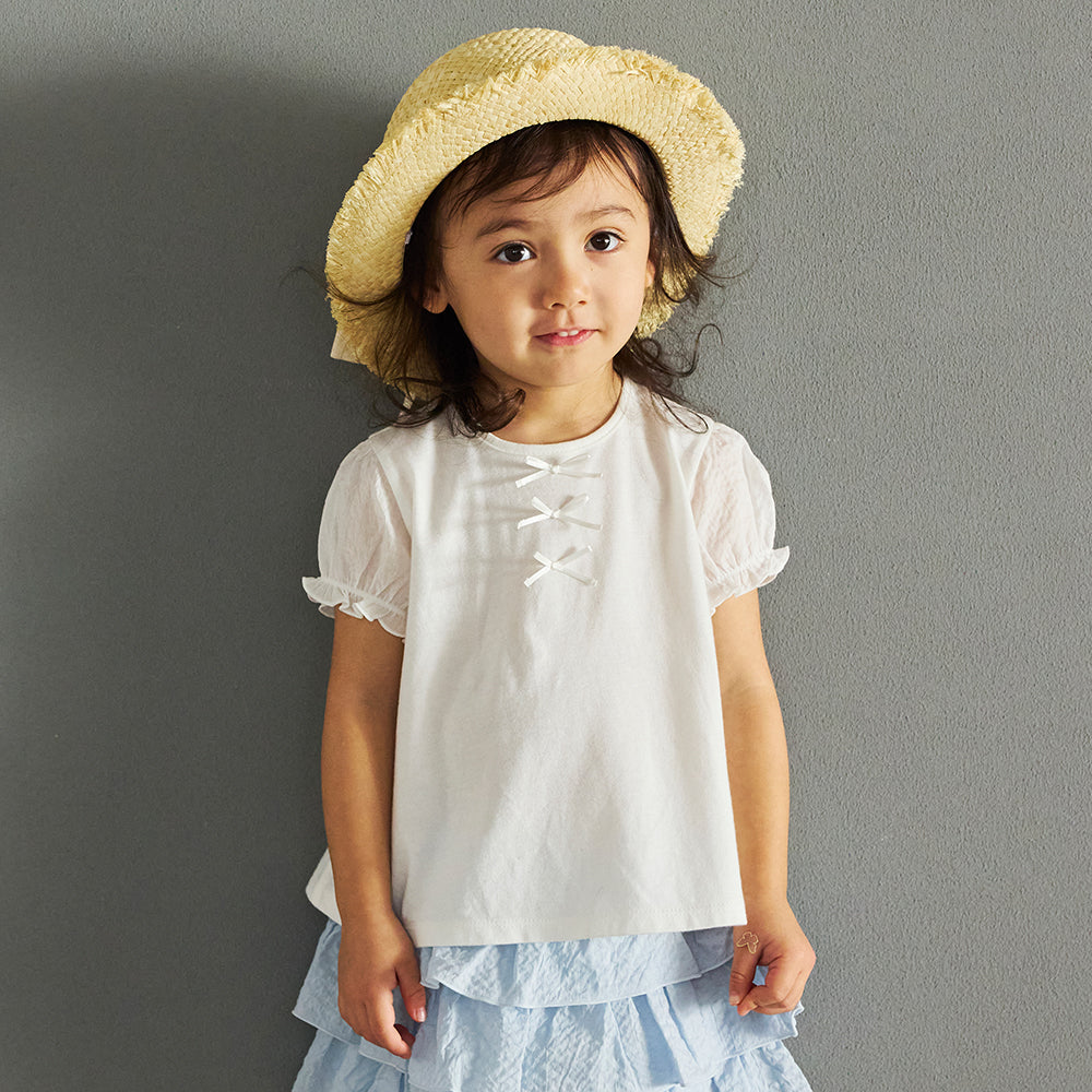 リボンパフスリーブTシャツ ホワイト 80・90・100・110cm – 10mois 公式オンラインショップ