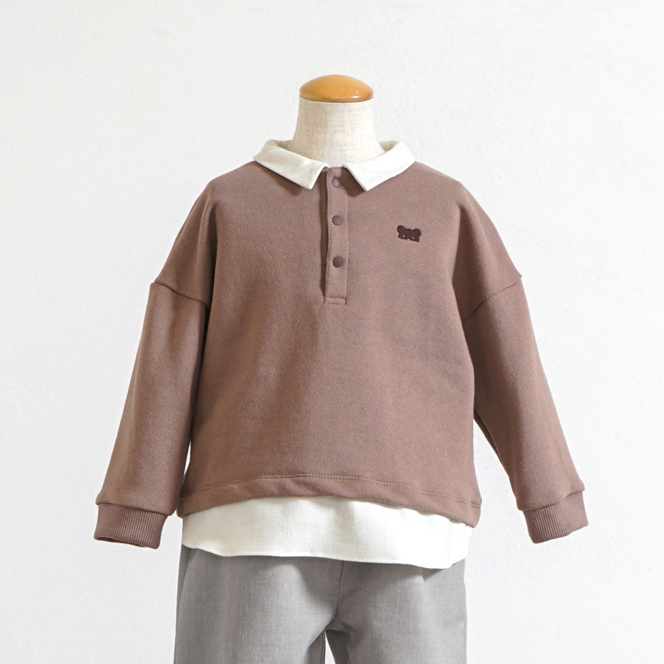 ベアマスクレイヤード襟トップス モカ 80・90・100cm – 10mois 公式オンラインショップ
